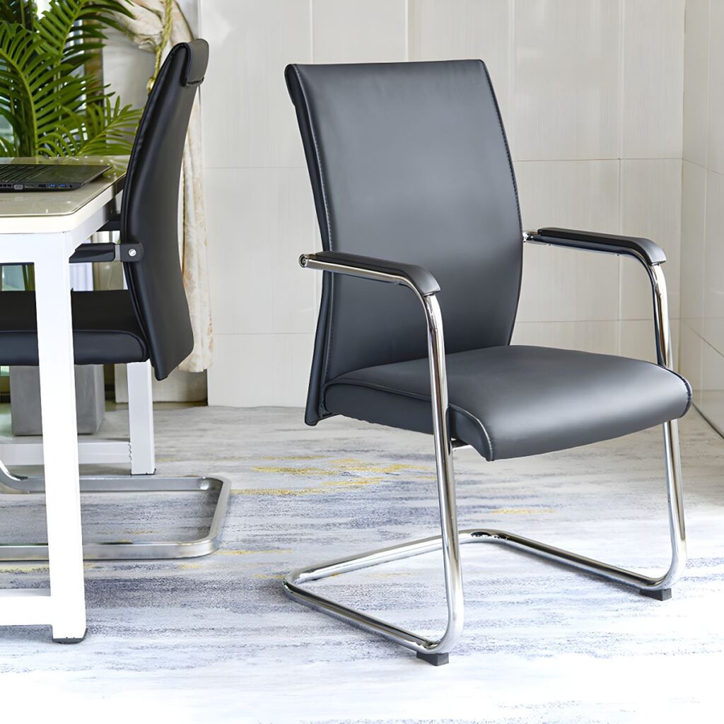 Modern Leather Visitor Chair – Chrome Sled Base & Cushioned Back - Pogo ...
