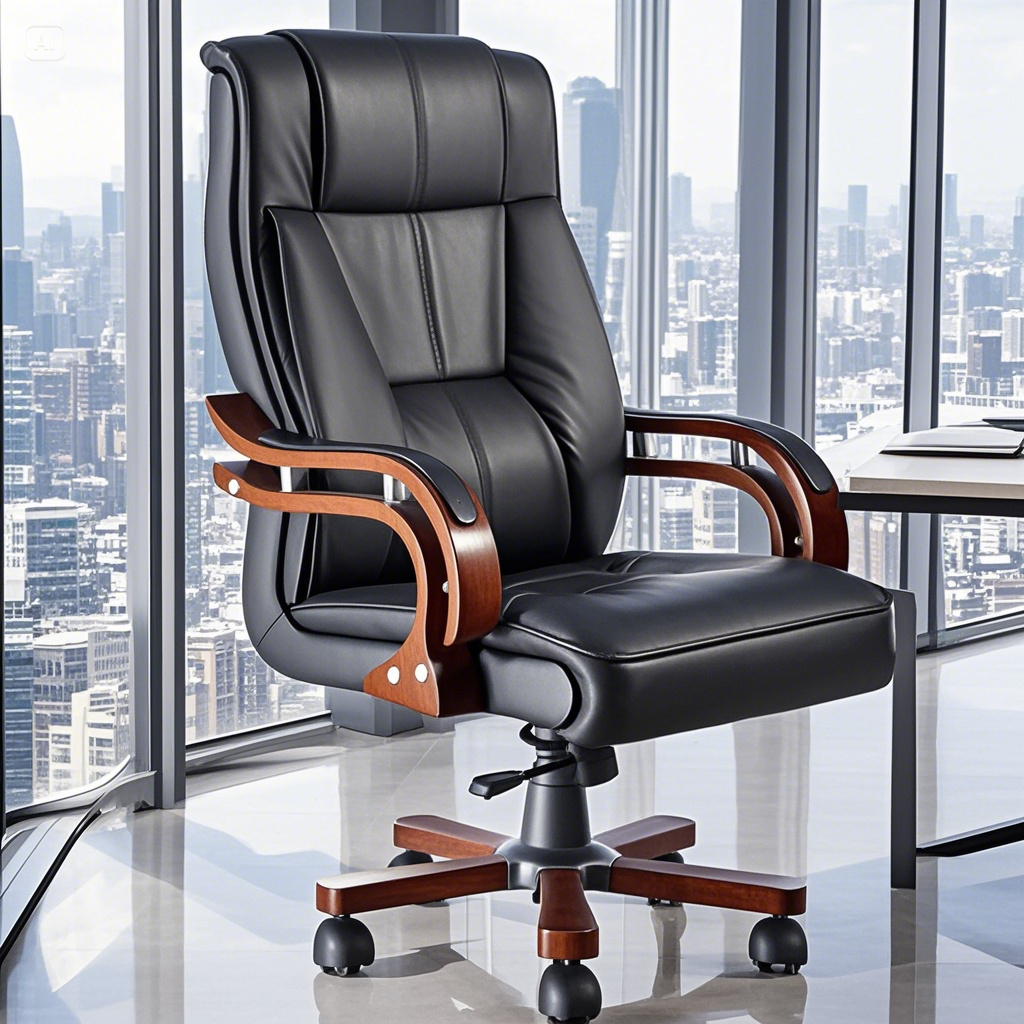 Executive Leather Office Chair – Black with Wooden Finish - Pogo Furniture