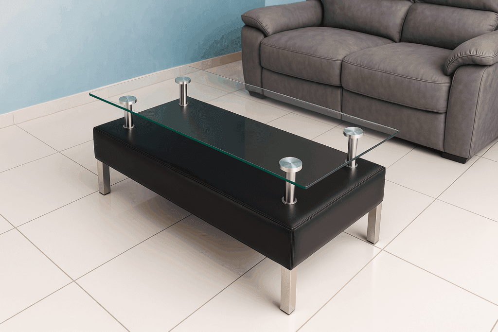 Modern Glass Coffee Table – Black Base & Chrome Legs - Pogo Furniture