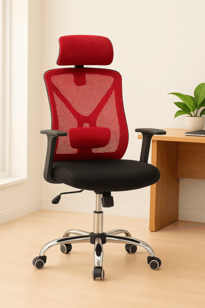 Ergonomic Red Mesh Office Chair with Headrest - Pogo Furniture