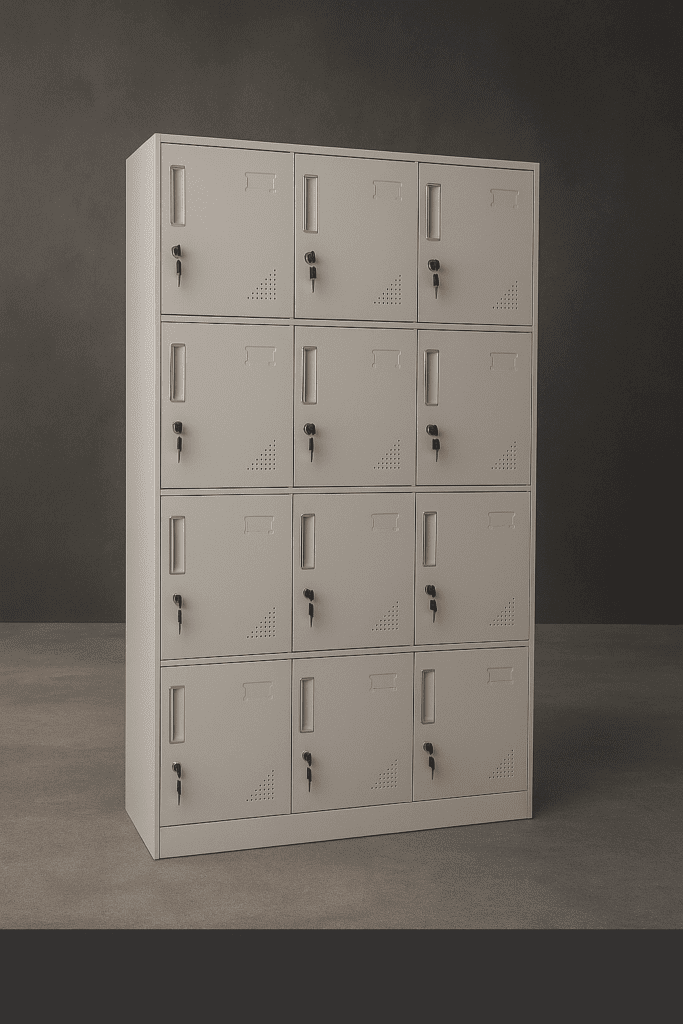 MetroSteel 12-Door Metal Locker Cabinet – Grey - Pogo Furniture