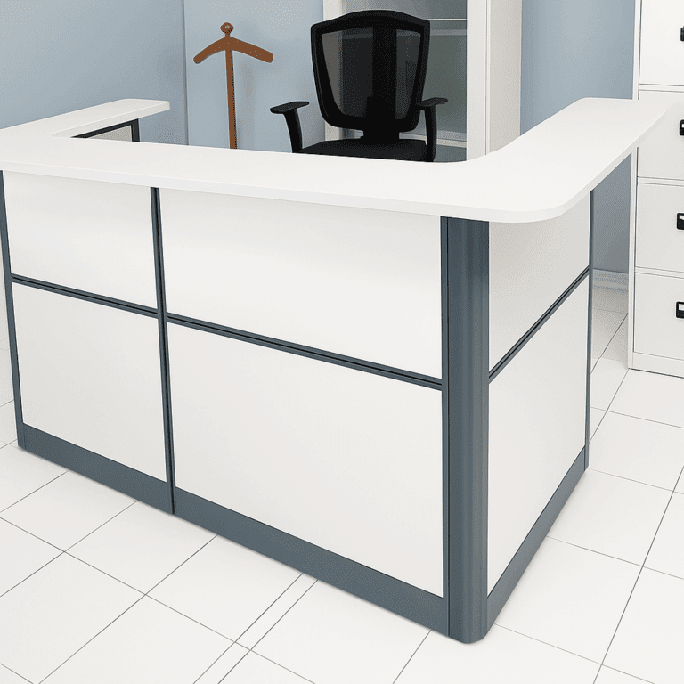 Modern L-Shaped Reception Desk – Two-Tone Finish - Pogo Furniture