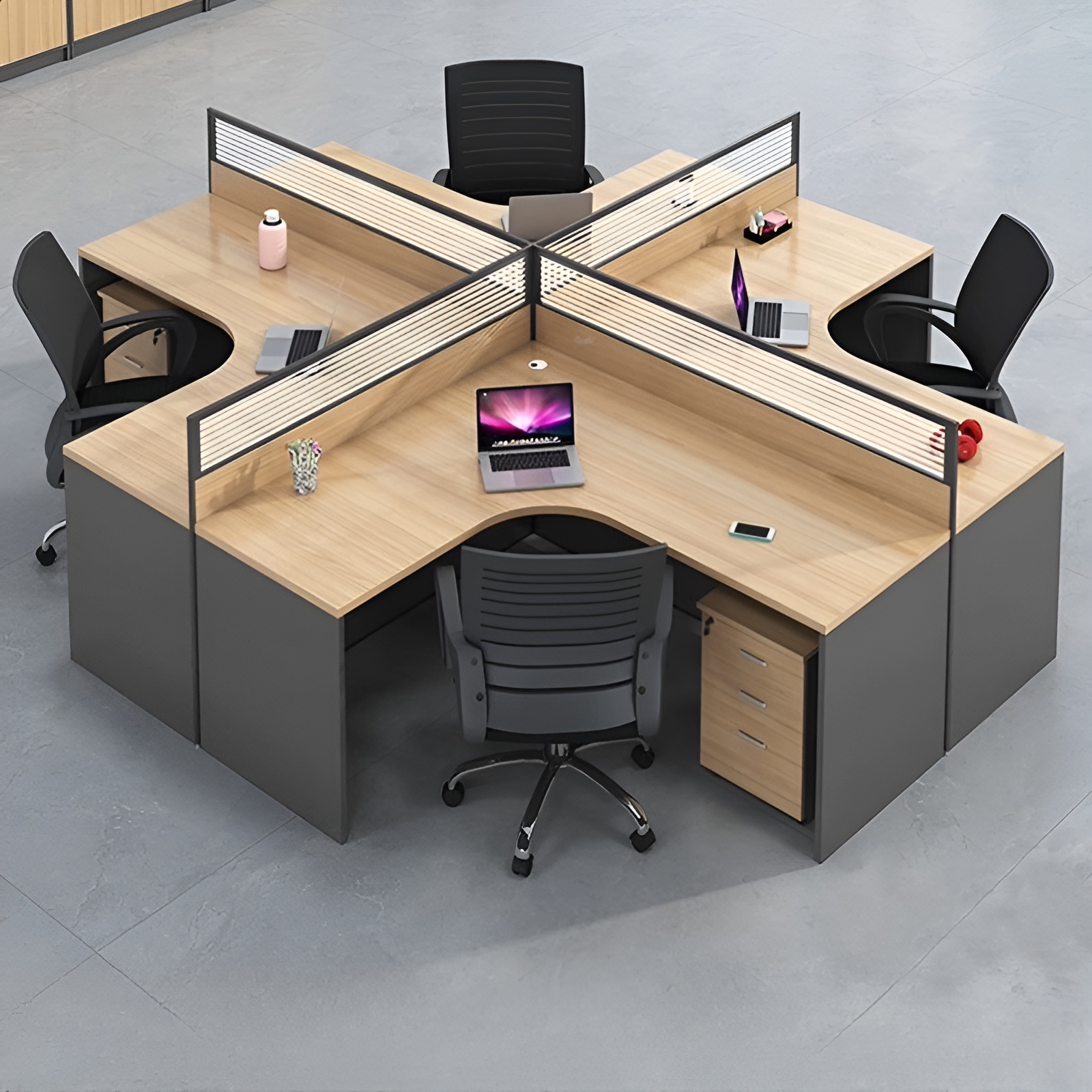 4-Way Curved Workstation - Pogo Furniture